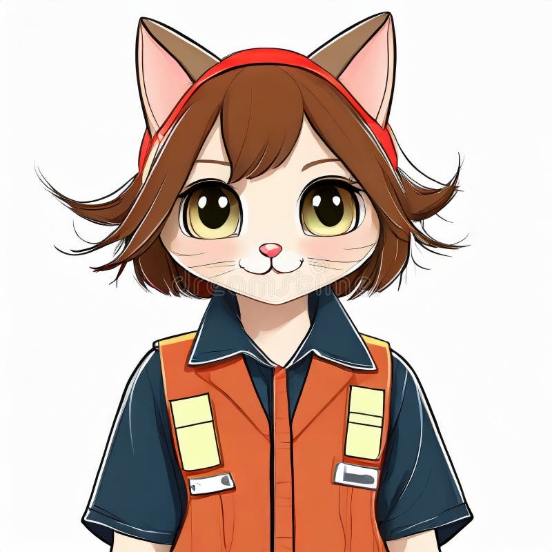 Anime Cute a Cat in Engineer Uniform on White Background AI Generated ...
