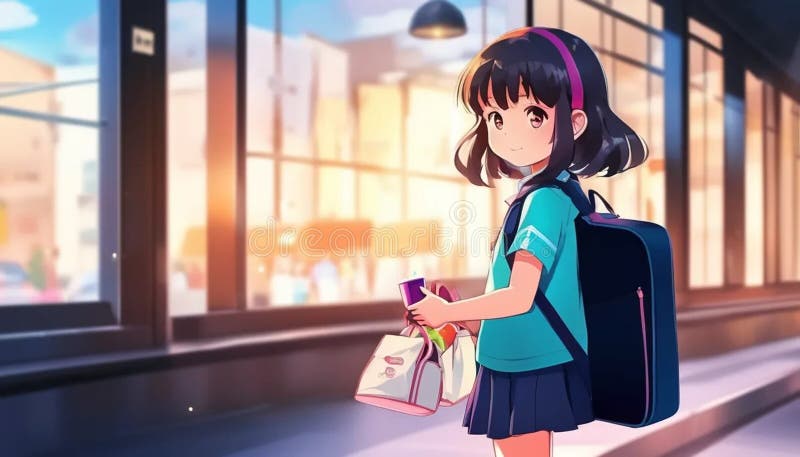 Anime Cute Student at School Stock Illustration - Illustration of ...