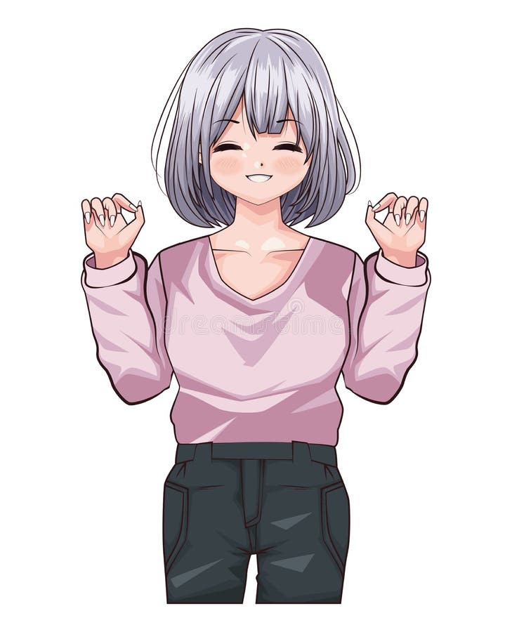 Anime de chica gris ilustración del vector. Ilustración de gris - 241423045