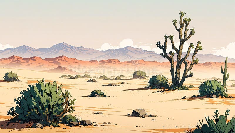 Anime Desert with Bushes for Games Development. Anime Style Stock ...