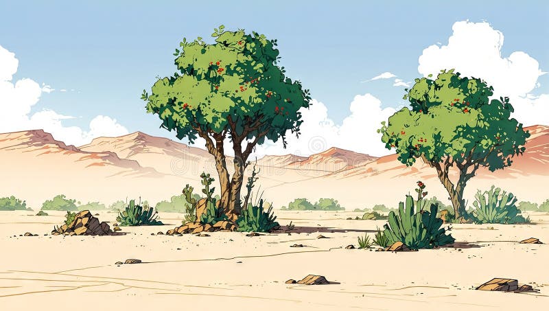 Anime Desert with Bushes for Games Development. Anime Style Stock ...