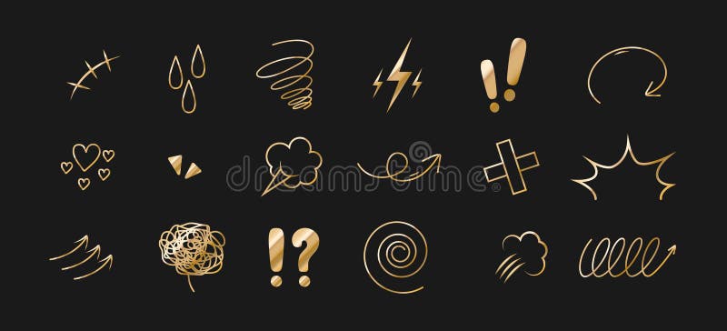 Anime Emotion Effect Set. Line Movement Element. Gold Manga Sparks ...
