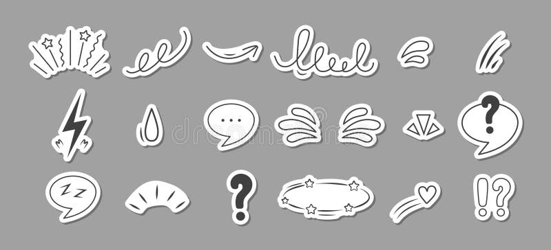 Anime Emotion Effect Set. Simple Manga Sticker. Hand Drawn Doodle ...