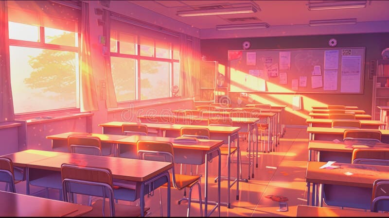 Anime of Empty Classroom in the Sunlight Stock Image - Image of anime ...