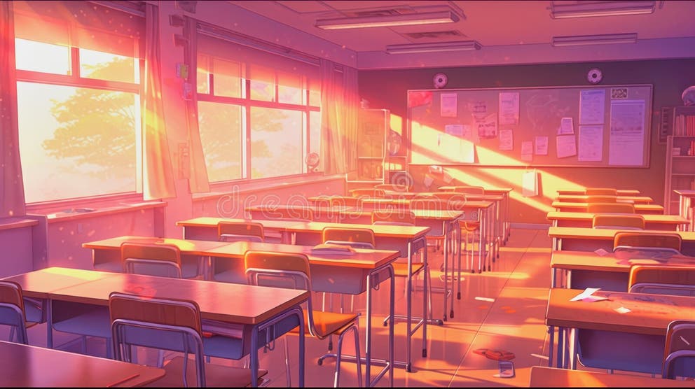 Anime of Empty Classroom in the Sunlight Stock Image - Image of anime ...