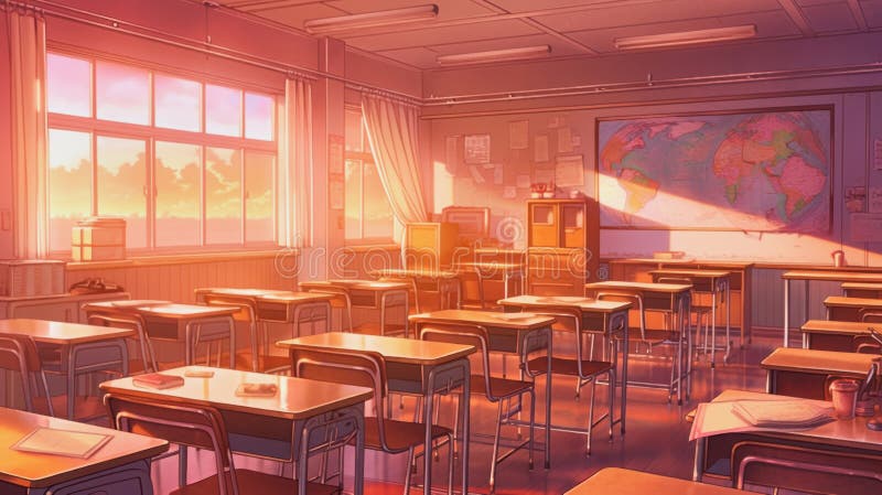 Anime of Empty Classroom in the Sunlight Stock Image - Image of ...