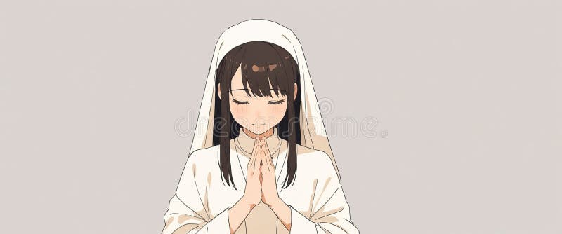 Anime Female Pristess in Prayer, Illustration. Stock Illustration ...