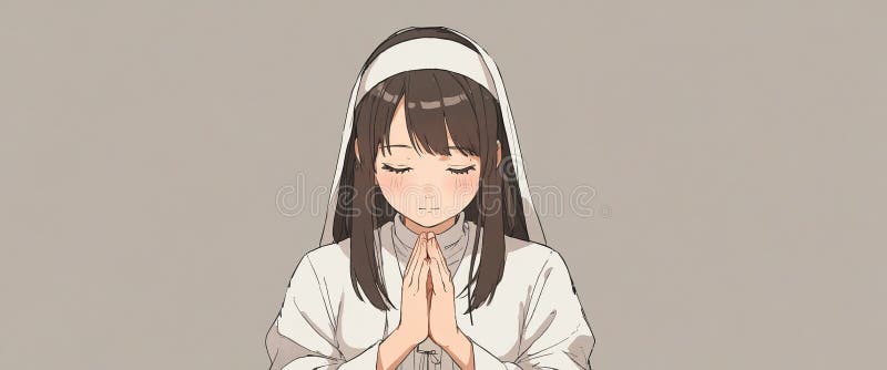 Anime Female Pristess in Prayer, Illustration. Stock Illustration ...