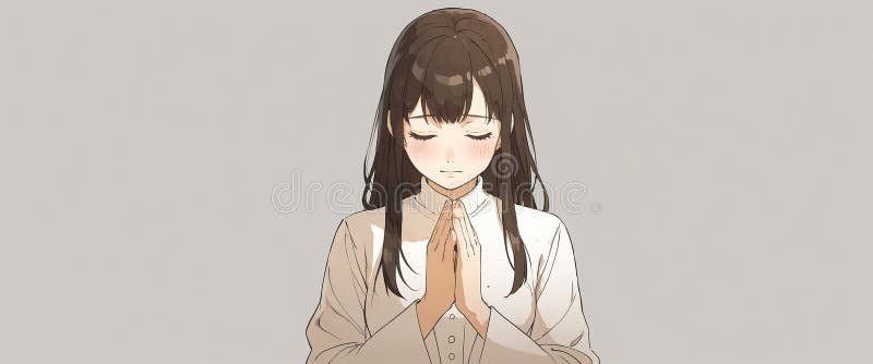 Anime Female Pristess in Prayer, Illustration. Stock Illustration ...
