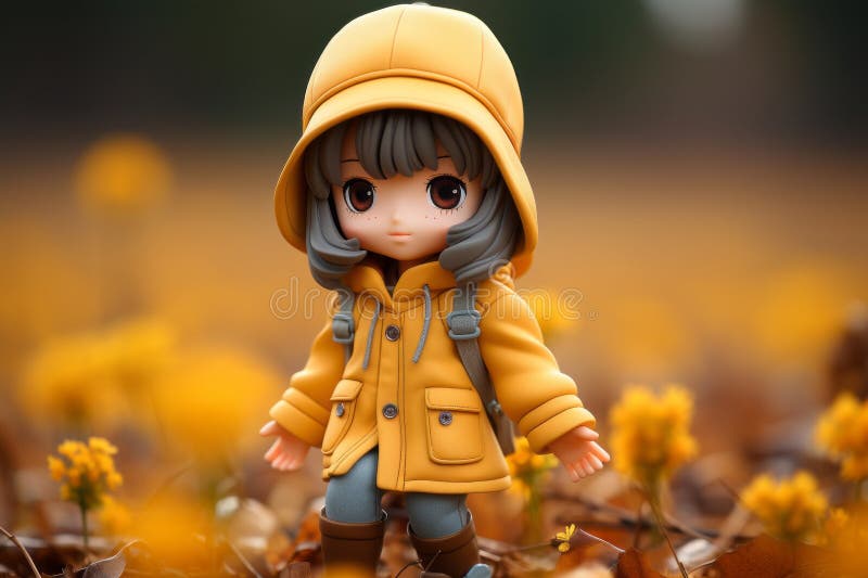 An Anime Figurine is Standing in a Field of Yellow Flowers Stock ...