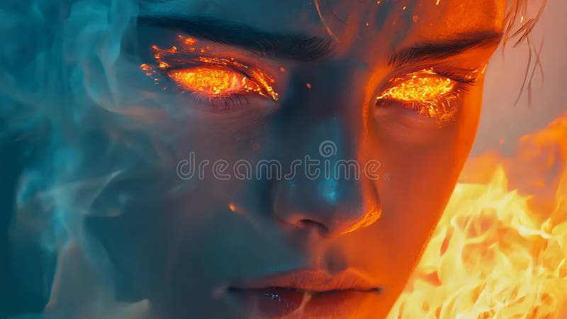 Anime Fire Eyes Close-Up with Intense Fiery Animation Stock Footage ...