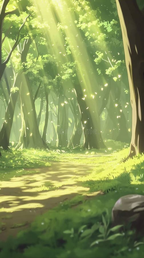 An Anime Forest Filled with Glowing Magical Creatures. Stock ...