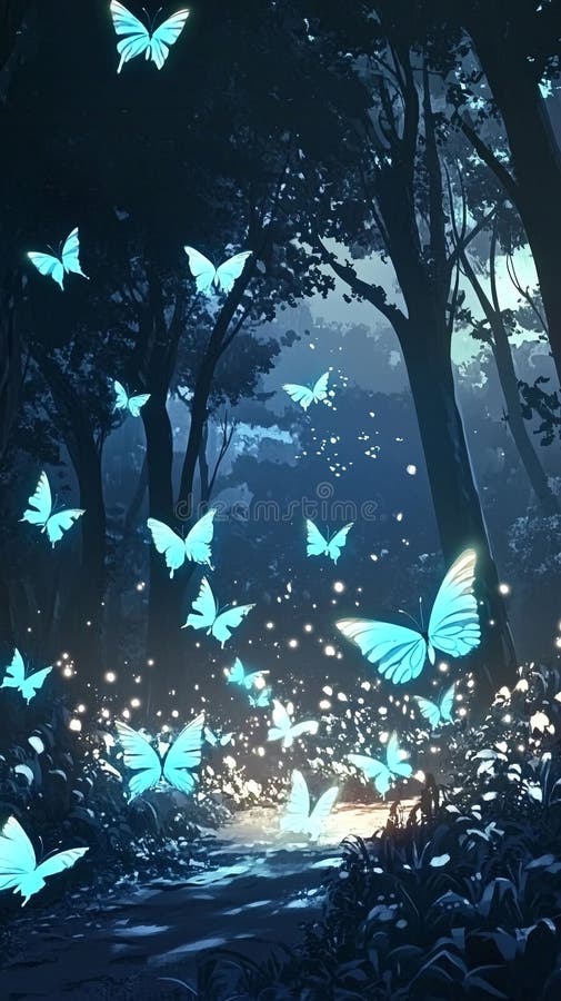 An Anime Forest Filled with Glowing Magical Creatures. Stock ...