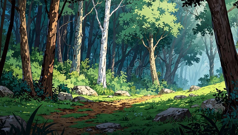 Anime Forest with Anime Style Colors High Quality Illustration. Anime ...