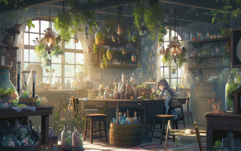 Anime Girl Alchemist in a Magical Lab. Created by Generative Artificial ...