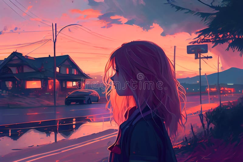 Anime Girl Looking into the Distance. Generative AI Stock Illustration ...