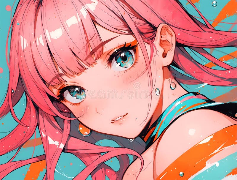Anime Girl in Pastel and Fluid Art Style Stock Illustration ...