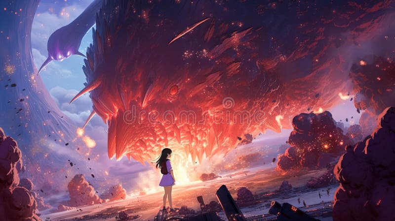Anime Girl and Planet Breaking. Generative AI Stock Photo - Image of ...