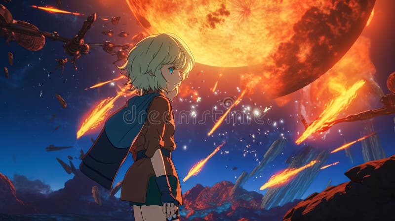 Anime Girl and Planet Breaking. Generative AI Stock Image - Image of ...