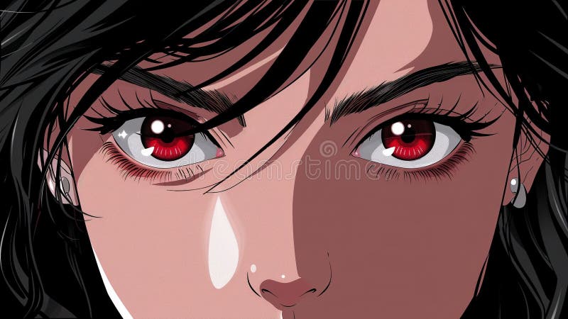 An Anime Girl with Red Eyes Blinks in a Loop Animation Stock Video ...