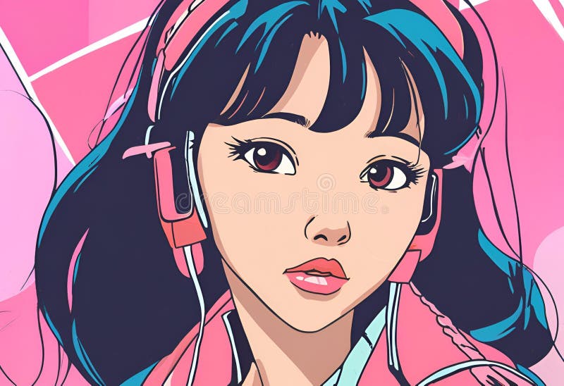 A Anime Girl in Retro 90& X27;s Style Stock Photo - Image of girl ...