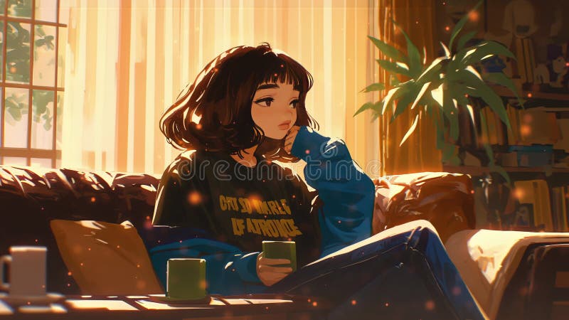 Anime Girl with Bob Haircut, Red Petals Falling Around Her Stock Video ...