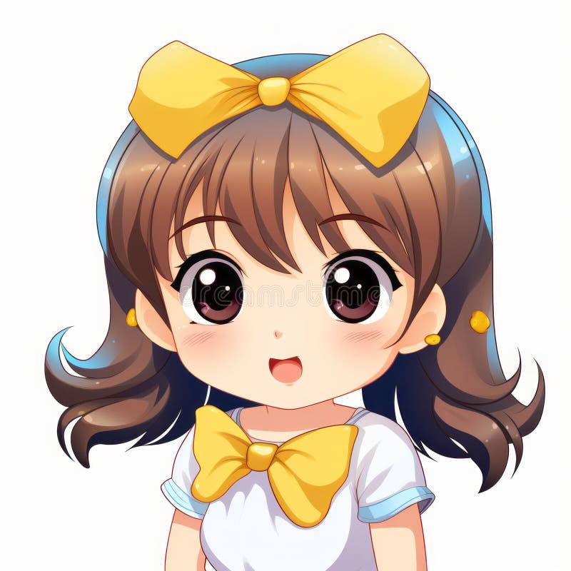 Anime Girl with a Yellow Bow on Her Head Stock Illustration ...