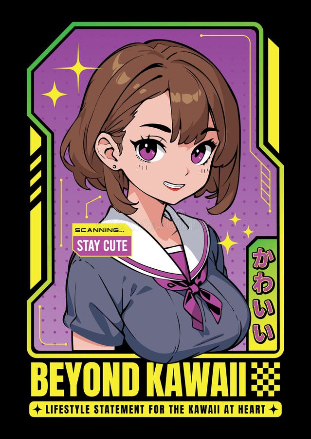 Anime Girl Poster with Kawaii Cute on Y2k, Cyberpunk, Future, Virtual ...