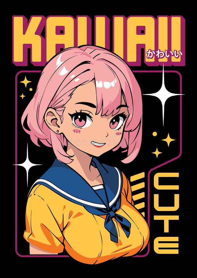 Anime Girl Poster with Kawaii Cute on Y2k, Cyberpunk, Future, Virtual ...