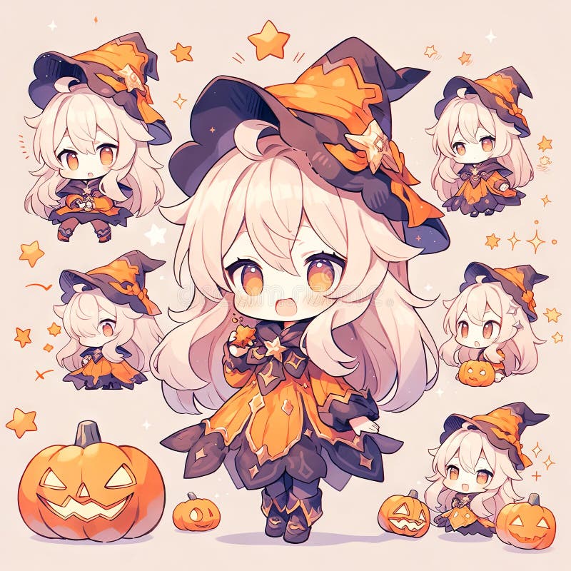 Anime Halloween Chibi Cute Style Sharp Stock Image - Image of chibi ...