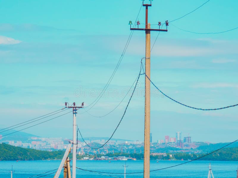 Anime high voltage poles stock image. Image of brightness - 250156801