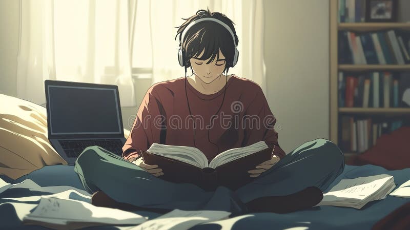 Anime Illustration Peaceful Student Reading Stock Photos - Free ...