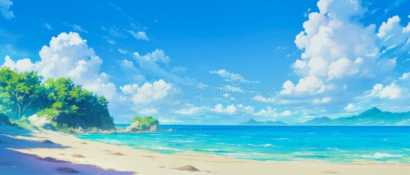 Anime Illustration with a Tropical Beach Background Stock Photo - Image ...