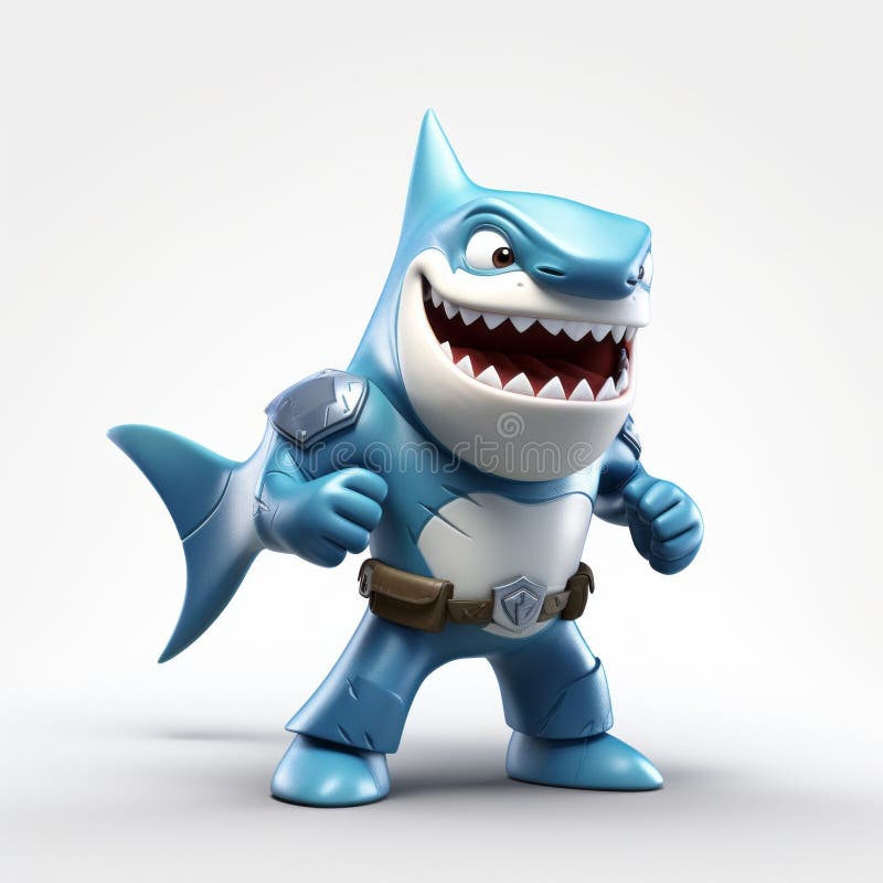 Playful Cartoon Shark Character in Vray-style Armor Stock Illustration ...