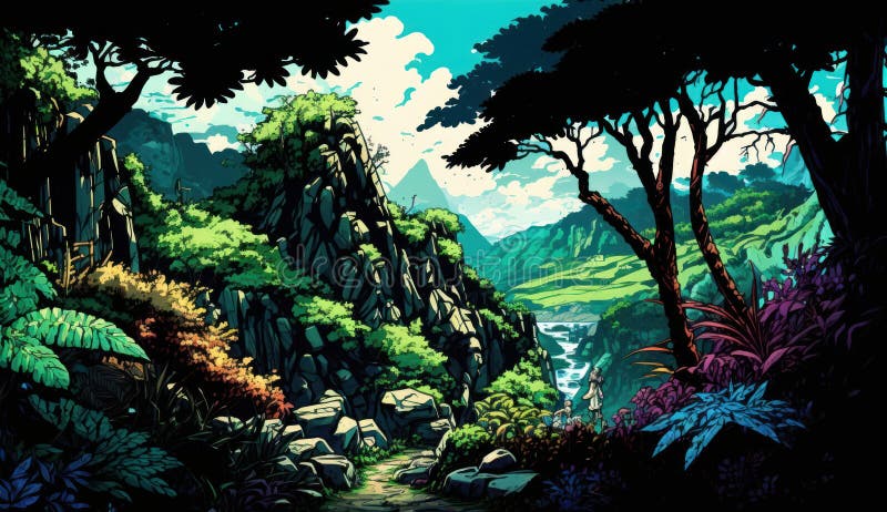 Anime Jungle Valley AMOLED/OLED, Generative AI Stock Photo - Image of ...