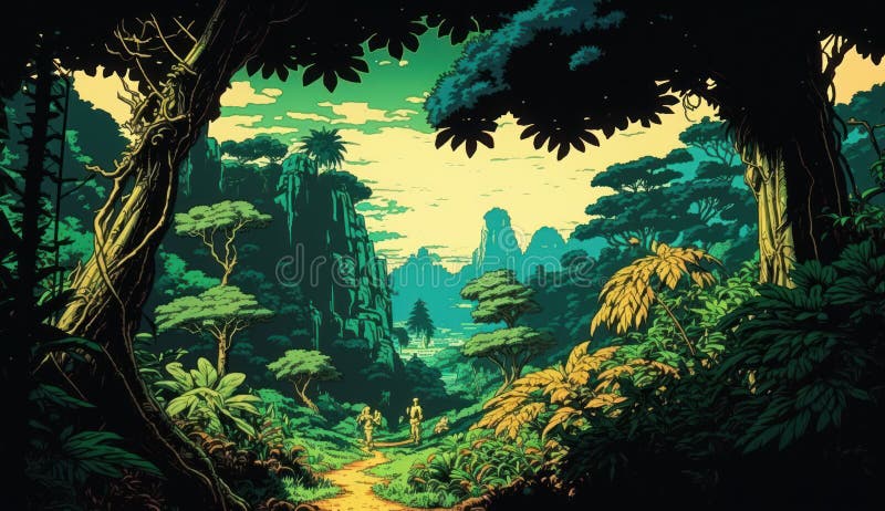 Anime Jungle Valley AMOLED/OLED, Generative AI Stock Photo - Image of ...