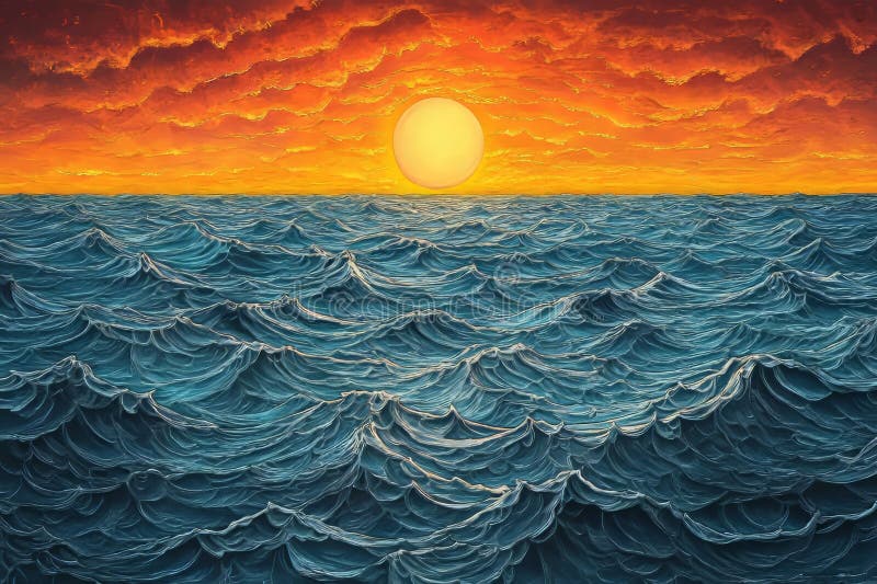 Anime Landscape Art that Includes Waves, As Well As Shining Waves Stock ...