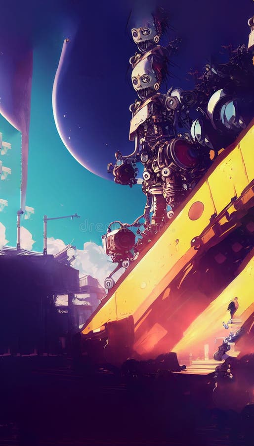 Mechanical Zombie in Future Town Stock Photo - Image of colorful ...