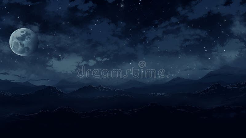 Anime Night Sky with Moon and Stars Stock Illustration - Illustration ...