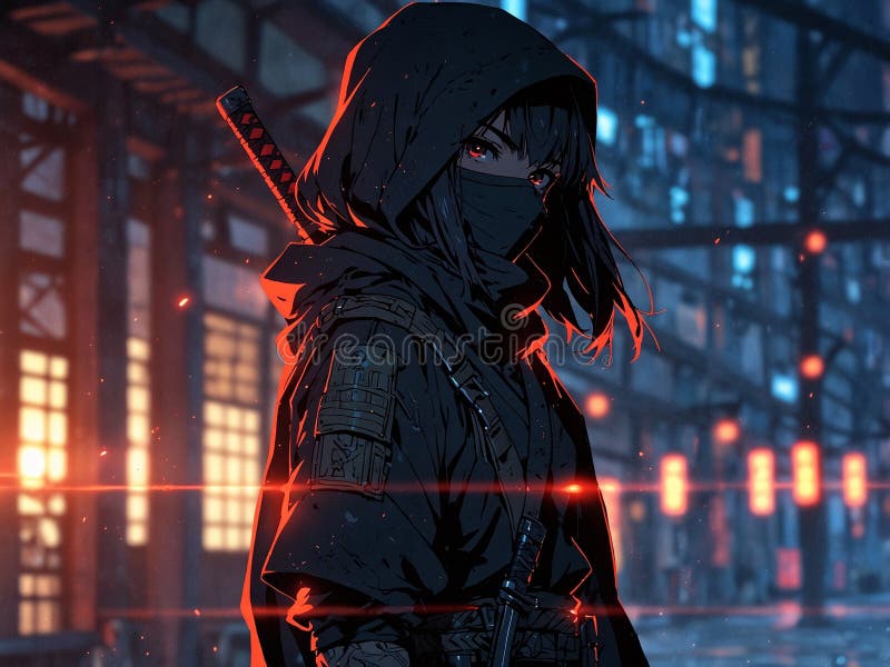 Anime Ninja Character Fight Pose. Stock Illustration - Illustration of ...