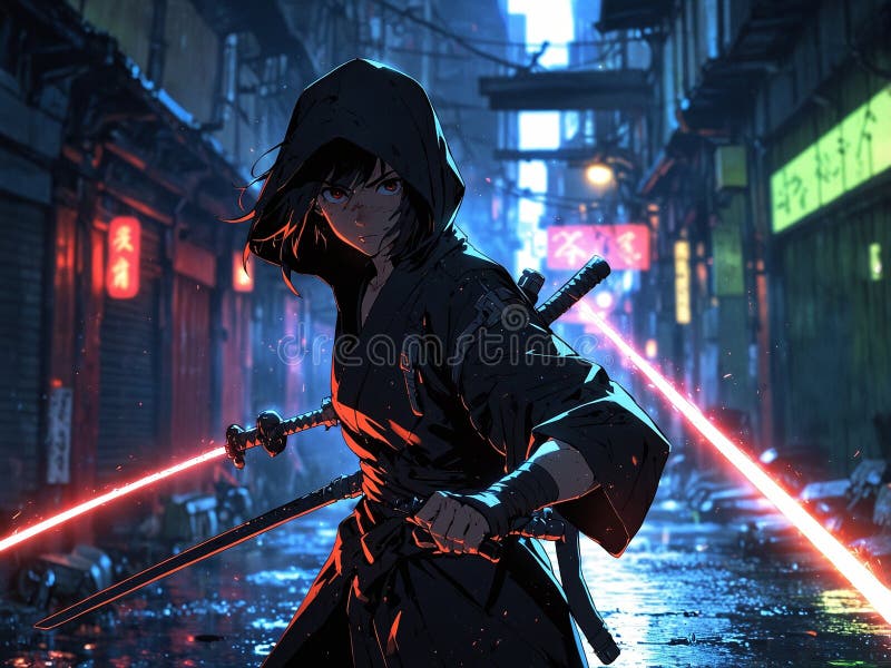Anime Ninja Character Fight Pose. Stock Illustration - Illustration of ...