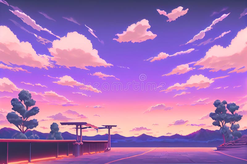 Anime Pink Sky. Generative AI Stock Illustration - Illustration of ...
