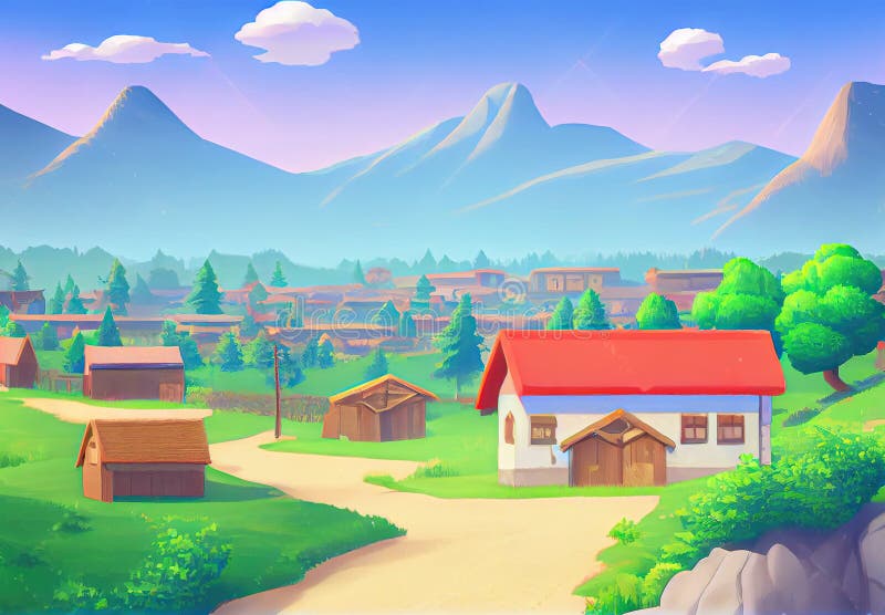Anime Rural Highlands with Houses. Generative AI Stock Illustration ...