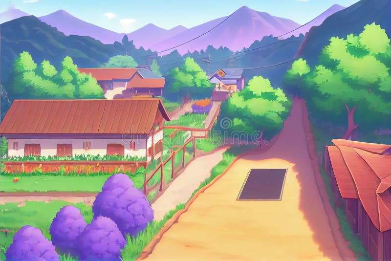 Anime Rural Highlands with Houses. Generative AI Stock Illustration ...