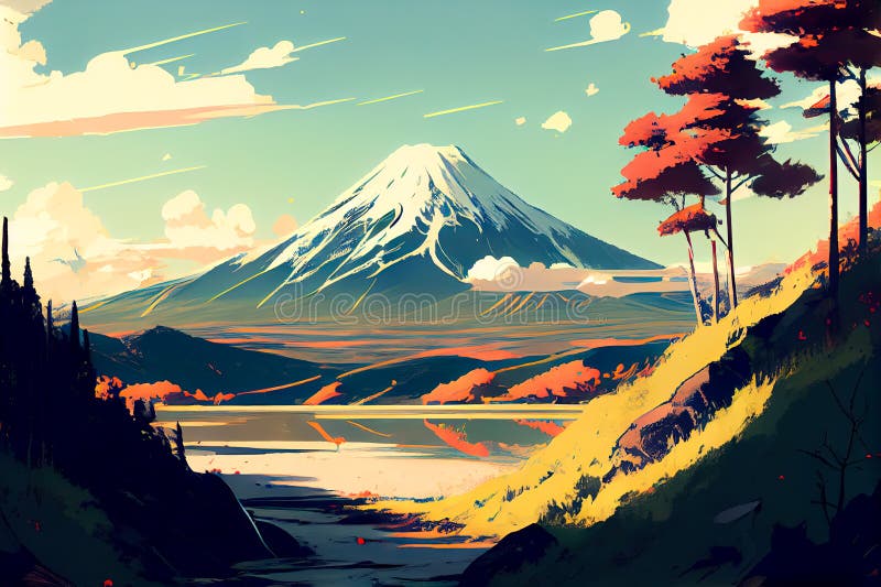 Anime Rural View of a Snowy Mountaintop. Generative AI, Generative, AI ...