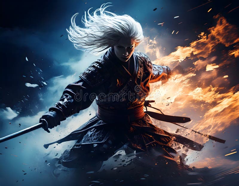 Anime Samurai Action Silhouette Stock Illustration - Illustration of ...