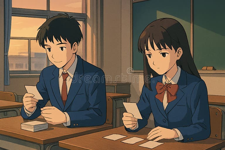 Anime School Study Session with Learning Cards Stock Illustration ...
