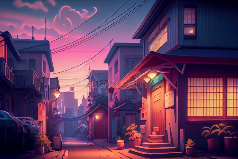 Anime Small Town with Private Houses. Generative AI Stock Photo - Image ...