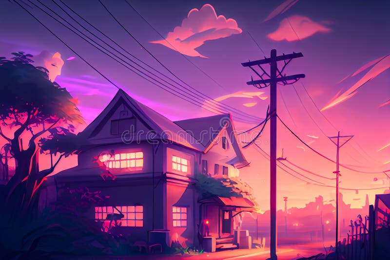 Anime Small Town with Private Houses. Generative AI Stock Image - Image ...