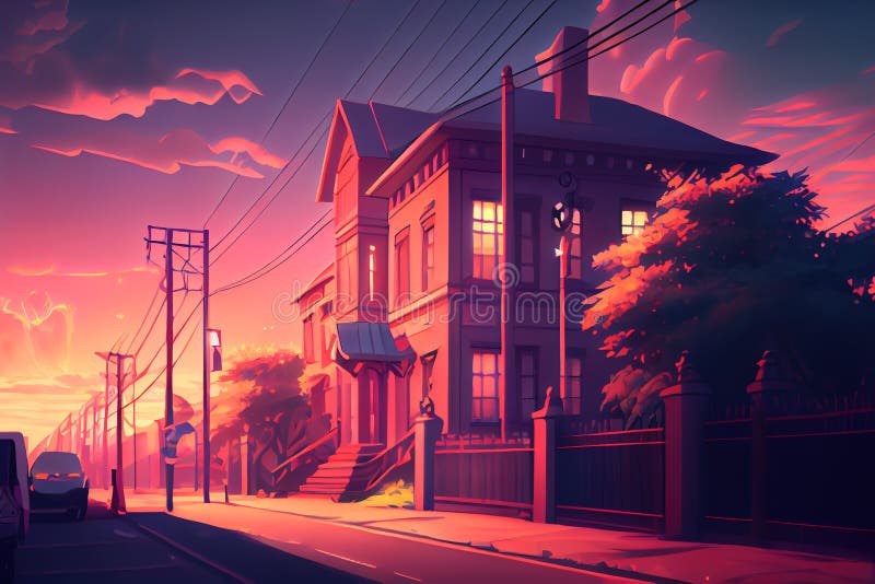 Anime Small Town with Private Houses. Generative AI Stock Image - Image ...